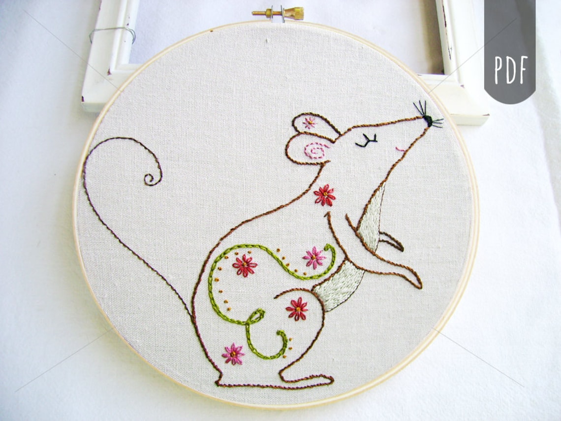 RAT WITH FLOWERS | Pdf Hand Embroidery Pattern - Etsy