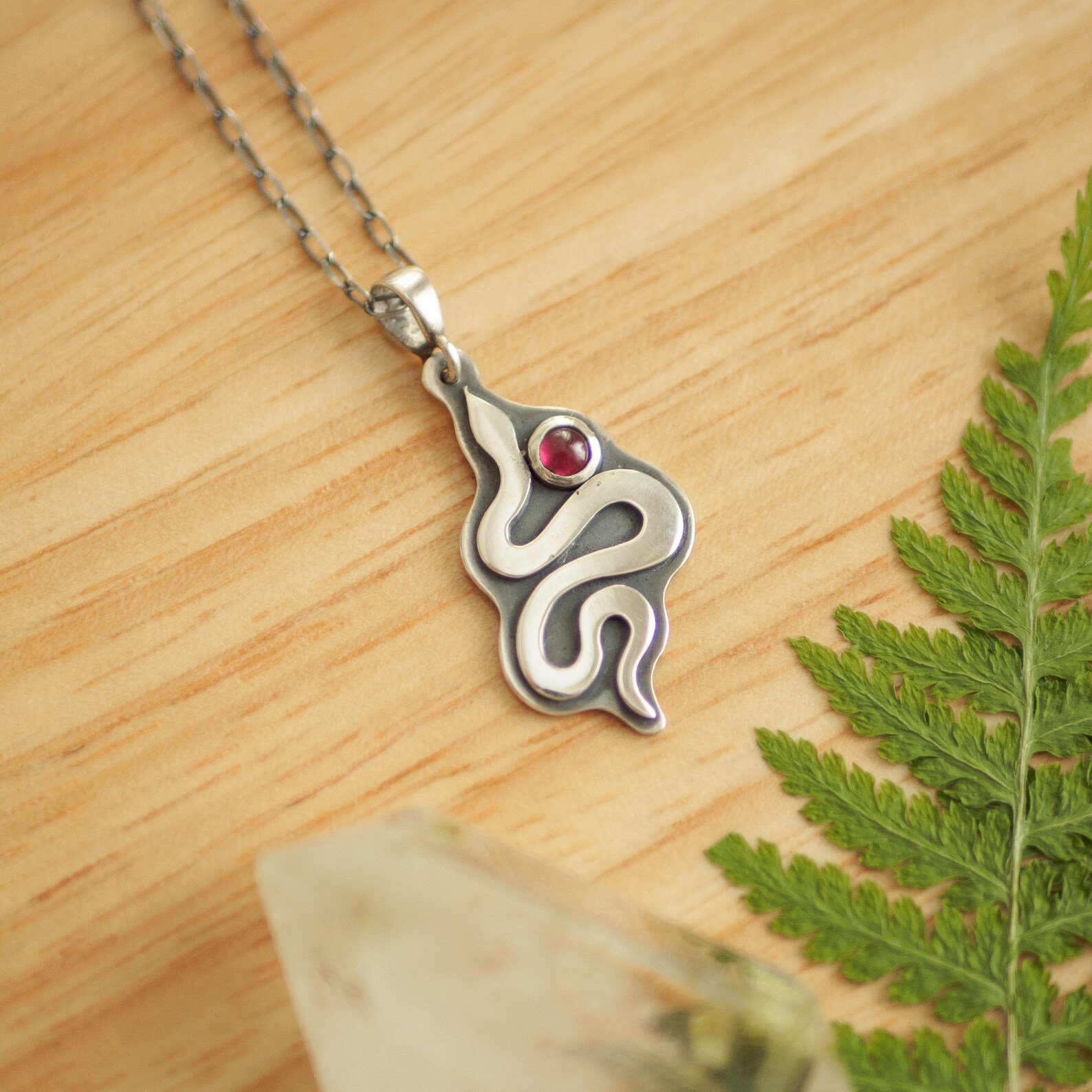 Silver Snake Necklace With Garnet Sterling Silver Snake - Etsy