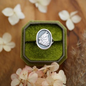 Silver Wolf Ring, Big Statement Ring, Howling Wolf Adjustable Ring ...