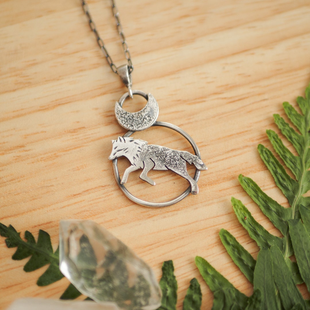 Wolf Silver Necklace With Moon, Spirit Animal Pendant, Wolf Pendant ...