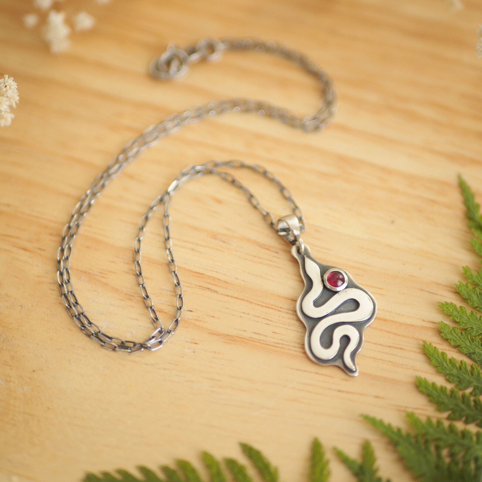 Silver Snake Necklace With Garnet Sterling Silver Snake - Etsy