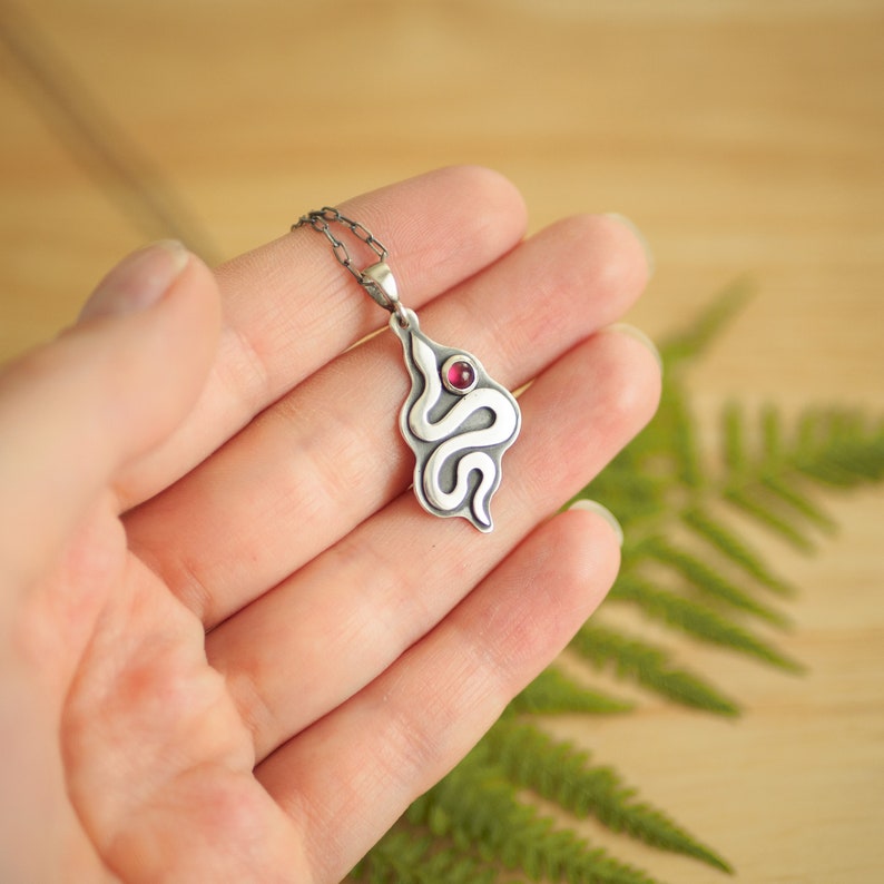 Silver Snake Necklace With Garnet Sterling Silver Snake - Etsy