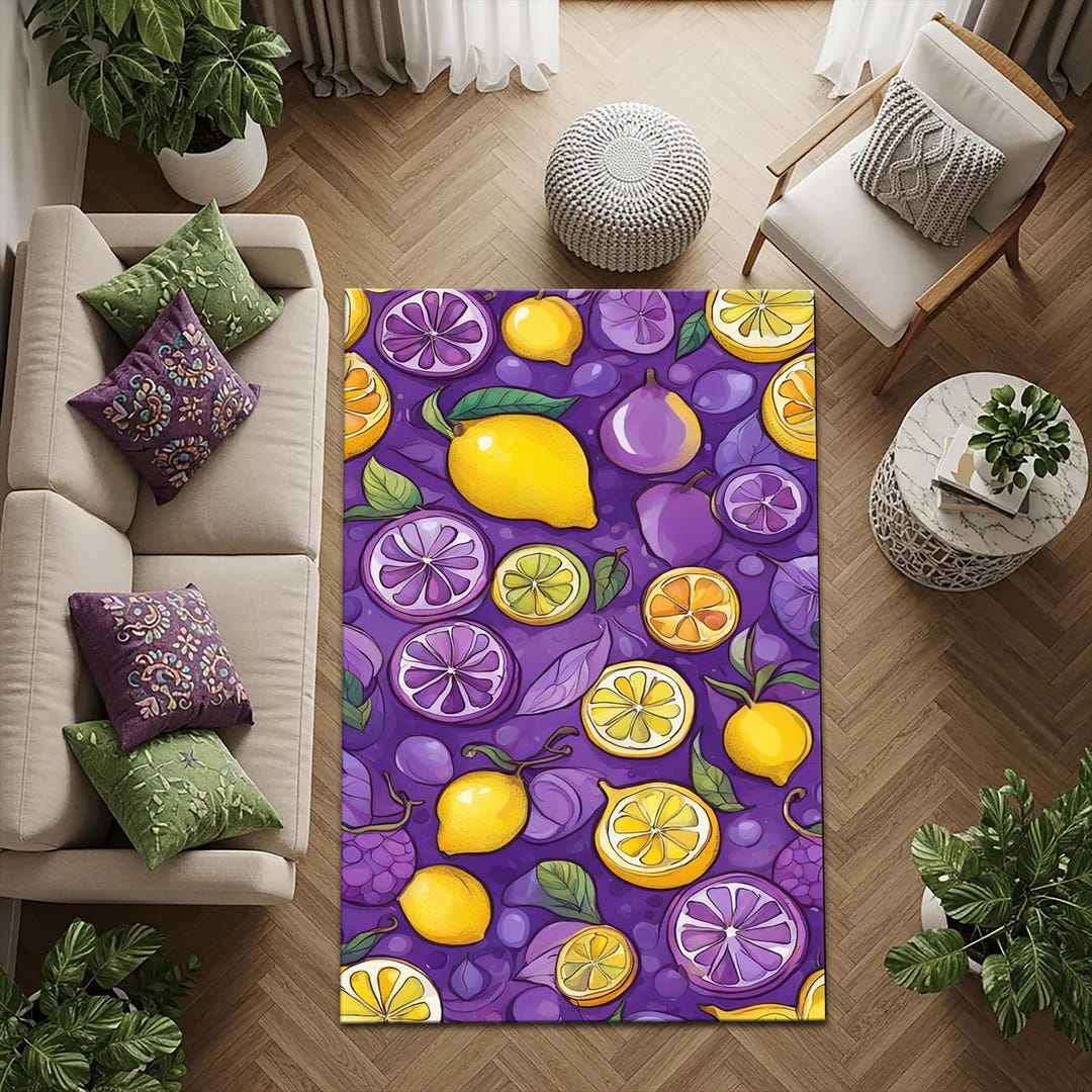 Colorful Fruit Pattern Area Rug | Modern Kitchen Carpet | Lemon ...
