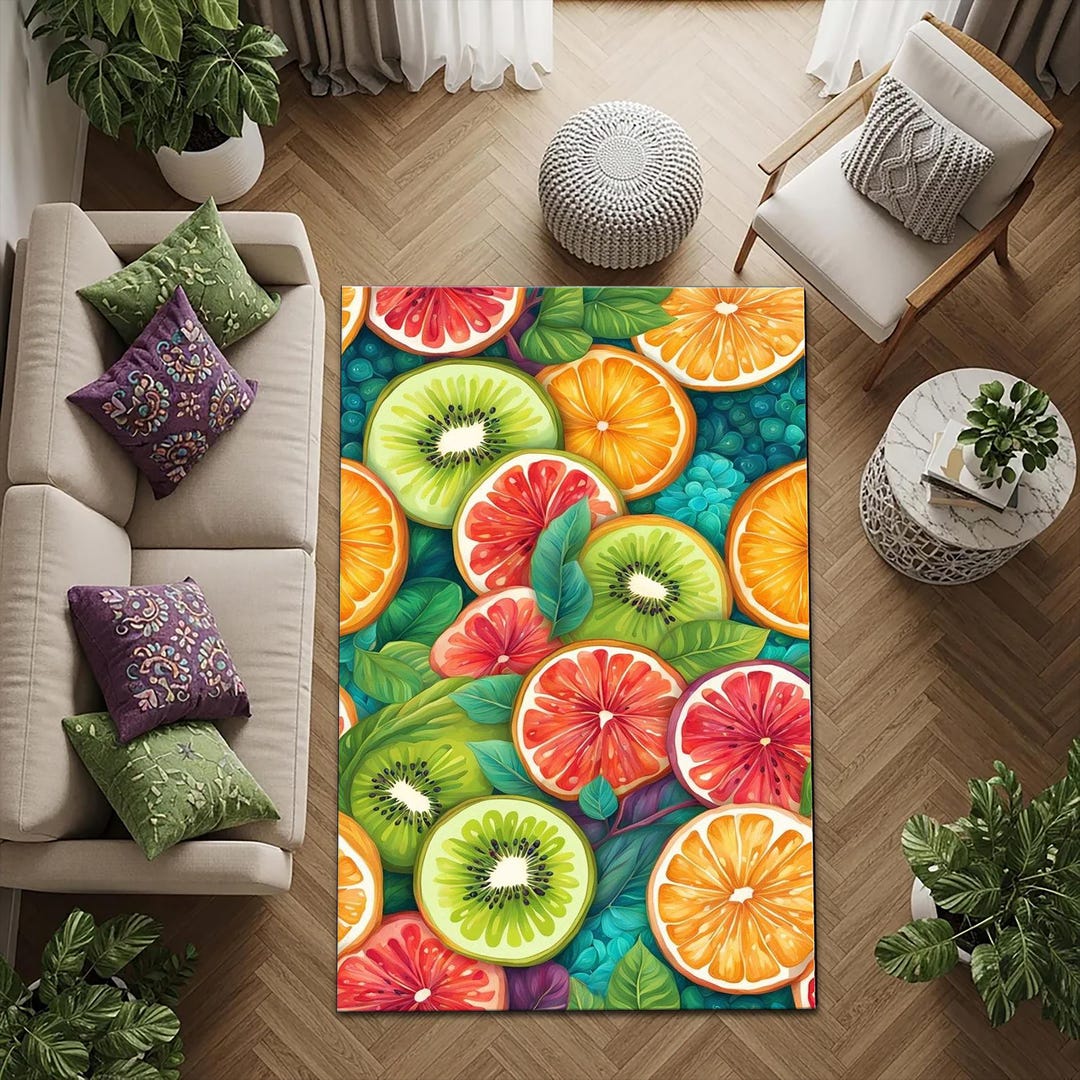 Colorful Fruit Pattern Area Rug | Modern Living Room Carpet | Vibrant ...