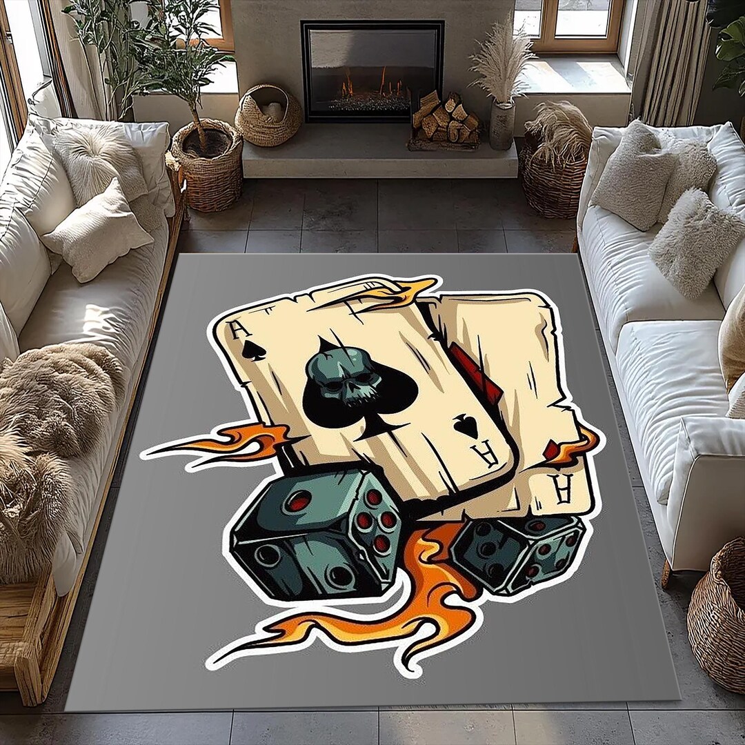 Ace of Spades Rug: Poker Card Print, Casino Style Floor Mat, Gamer Room ...