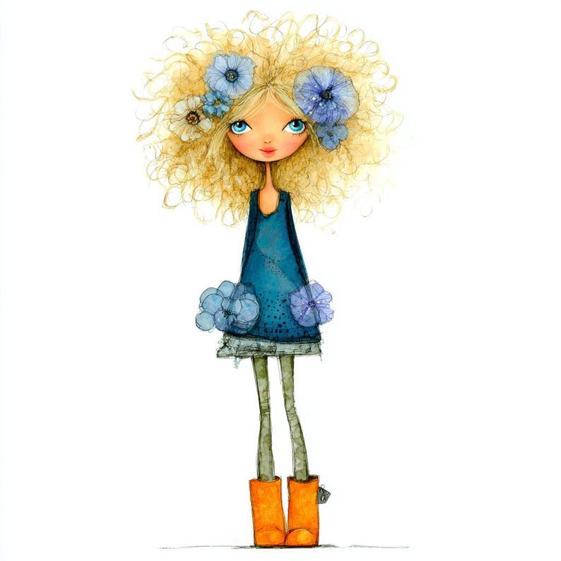Boho Blue Whimsical Girls – 20 Clipart Illustrations - Etsy