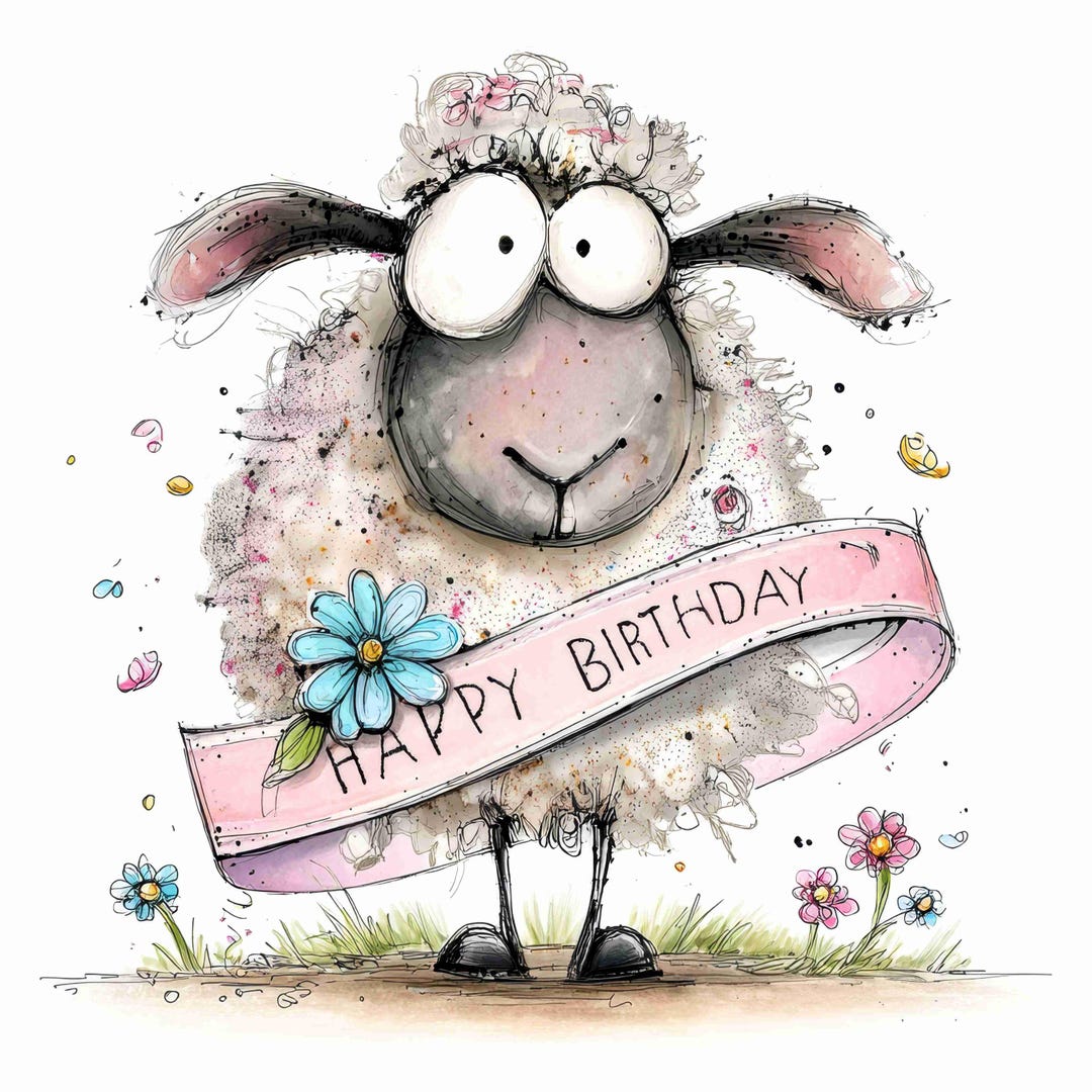Watercolor Birthday Sheep Clipart, Whimsical Animals, Card Making ...
