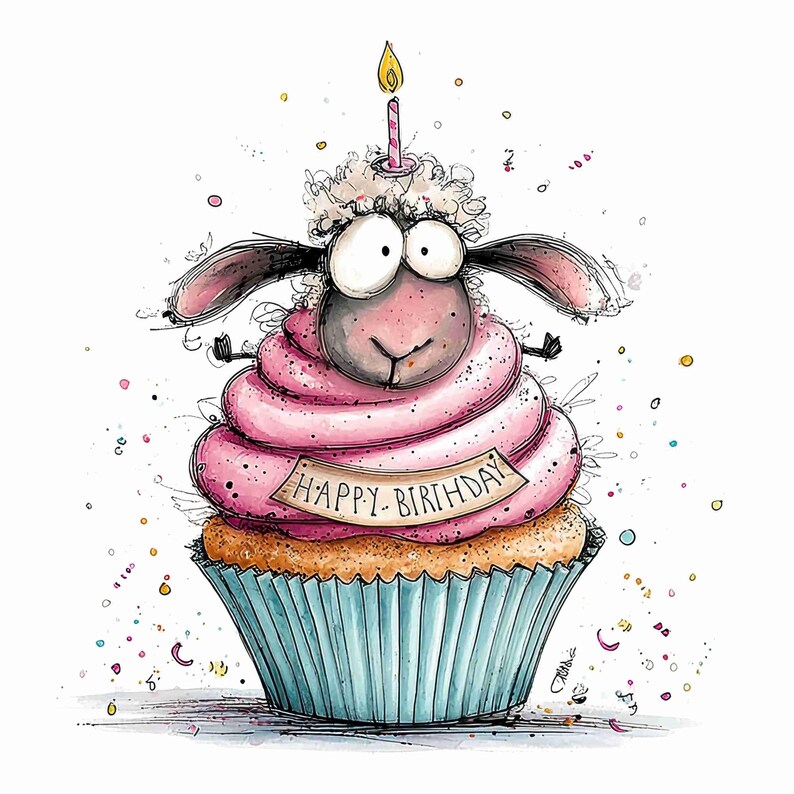 Watercolor Birthday Sheep Clipart, Whimsical Animals, Card Making ...