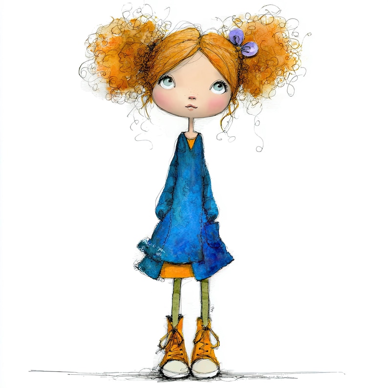 Boho Blue Whimsical Girls – 20 Clipart Illustrations - Etsy