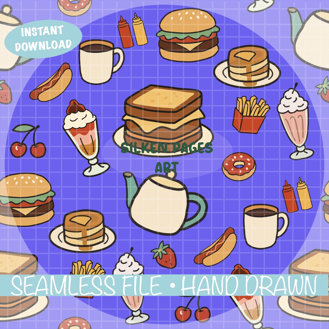 Retro Brunch Seamless Pattern | Diner Food Digital Paper | Pancakes ...