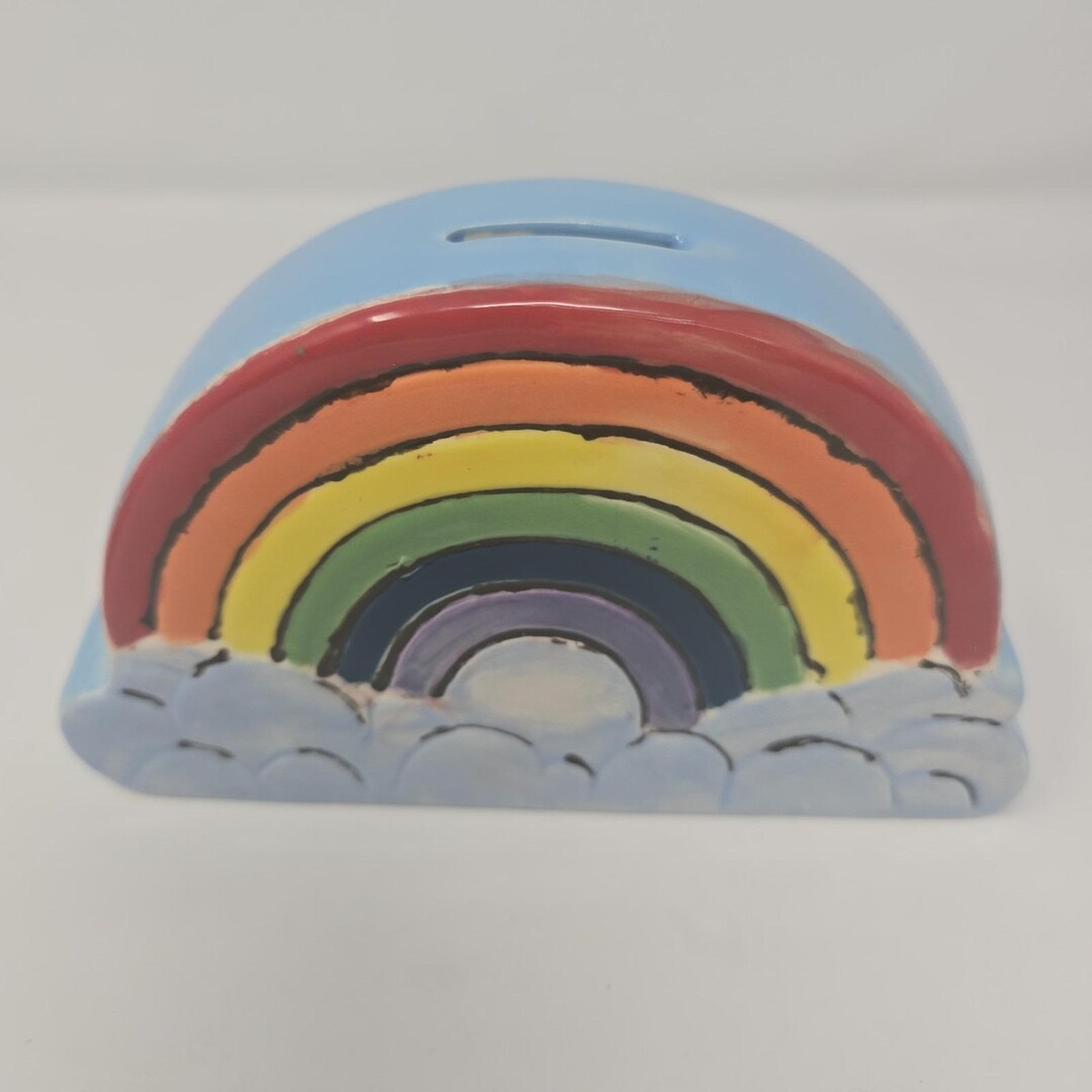 Vintage Ceramic Rainbow Coin Bank - Etsy
