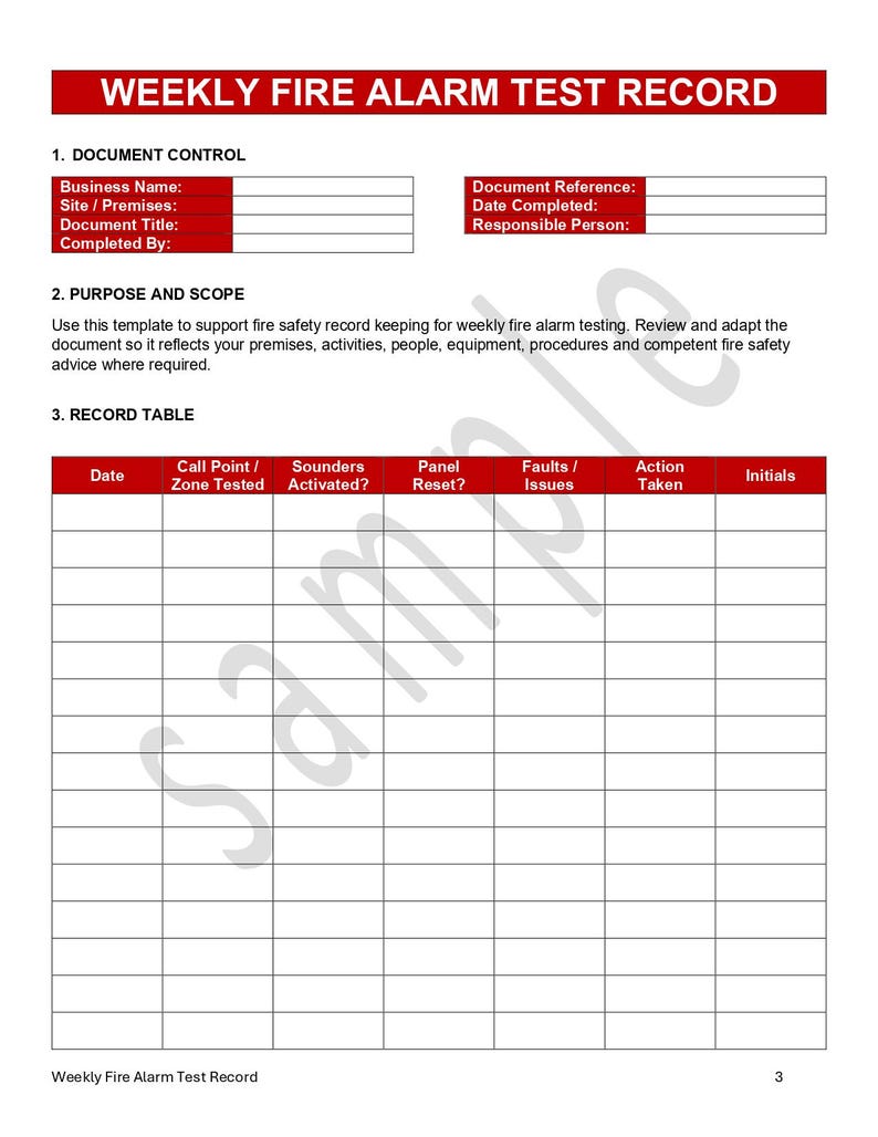 Weekly Fire Alarm Test Record Log Book | BS5839 Compliant | Fire Safety ...