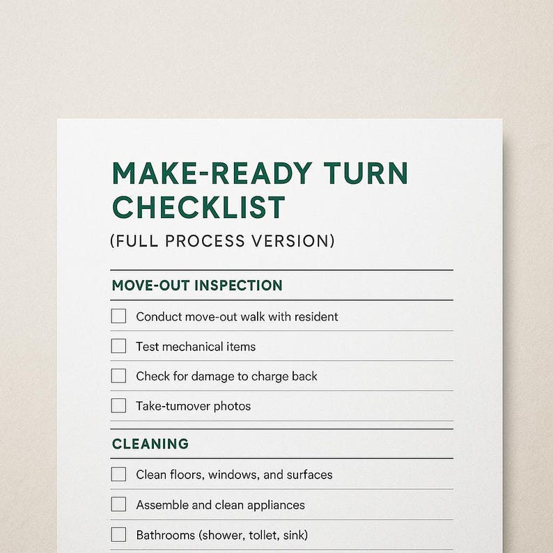 Make-ready Turn Checklist | Property Management (PDF) - Etsy