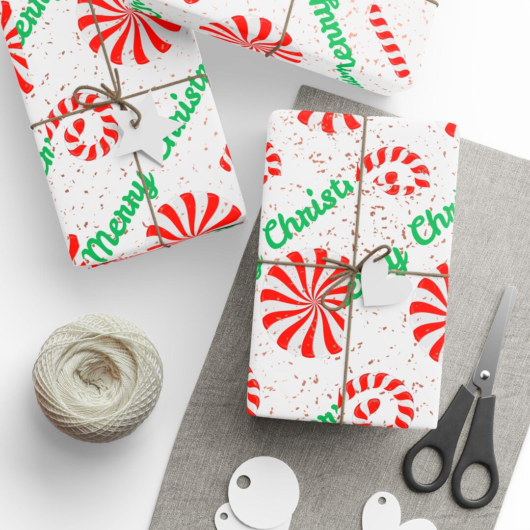 Peppermint Candy Cane Pattern Wrapping Paper | Christmas Holiday - Etsy