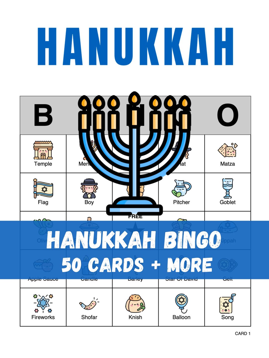 Hanukkah Bingo Game for Kids, Printable Classroom Activity, 50 Unique ...