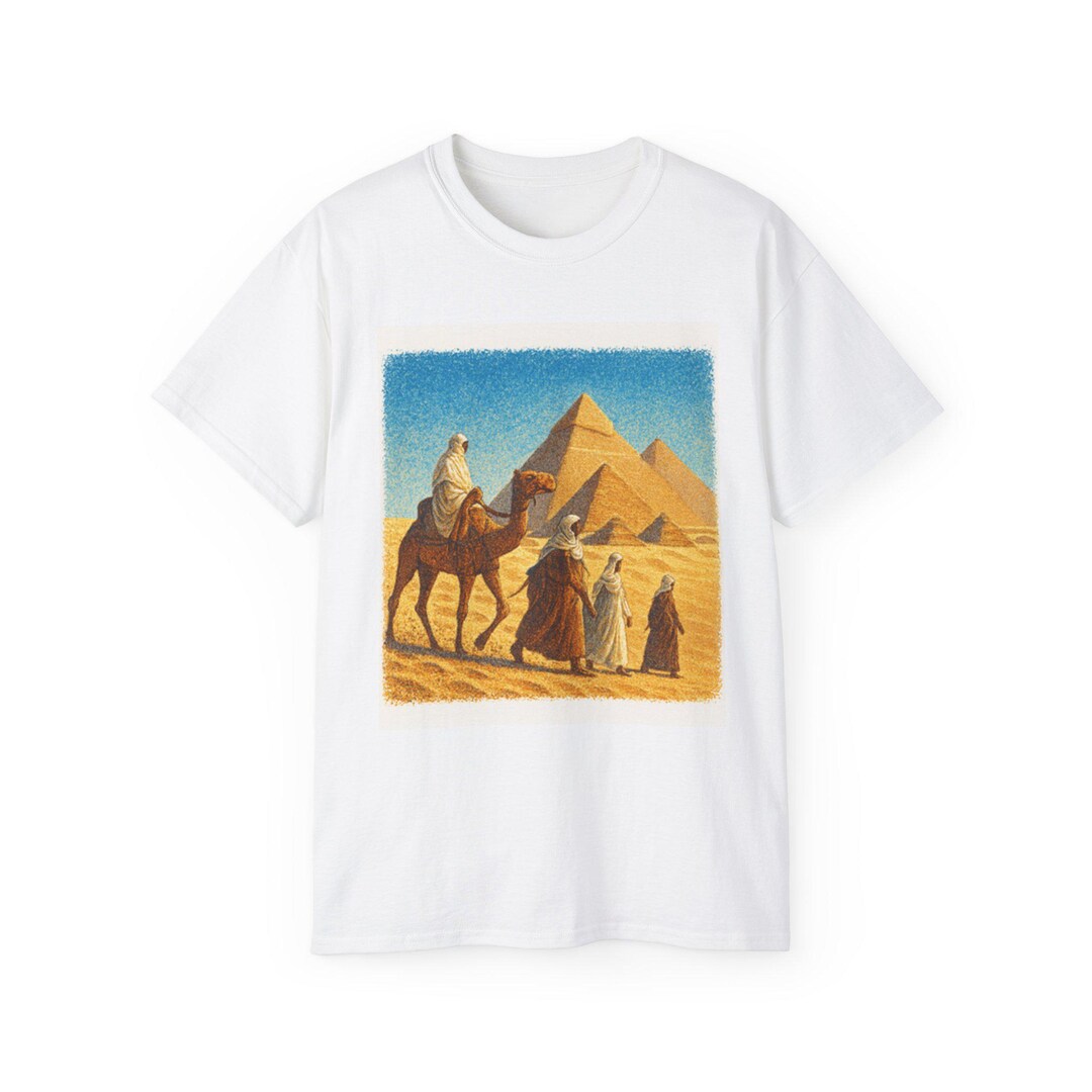 Pyramids and Camel Caravan Tee | Egyptian Desert Vintage Illustration ...