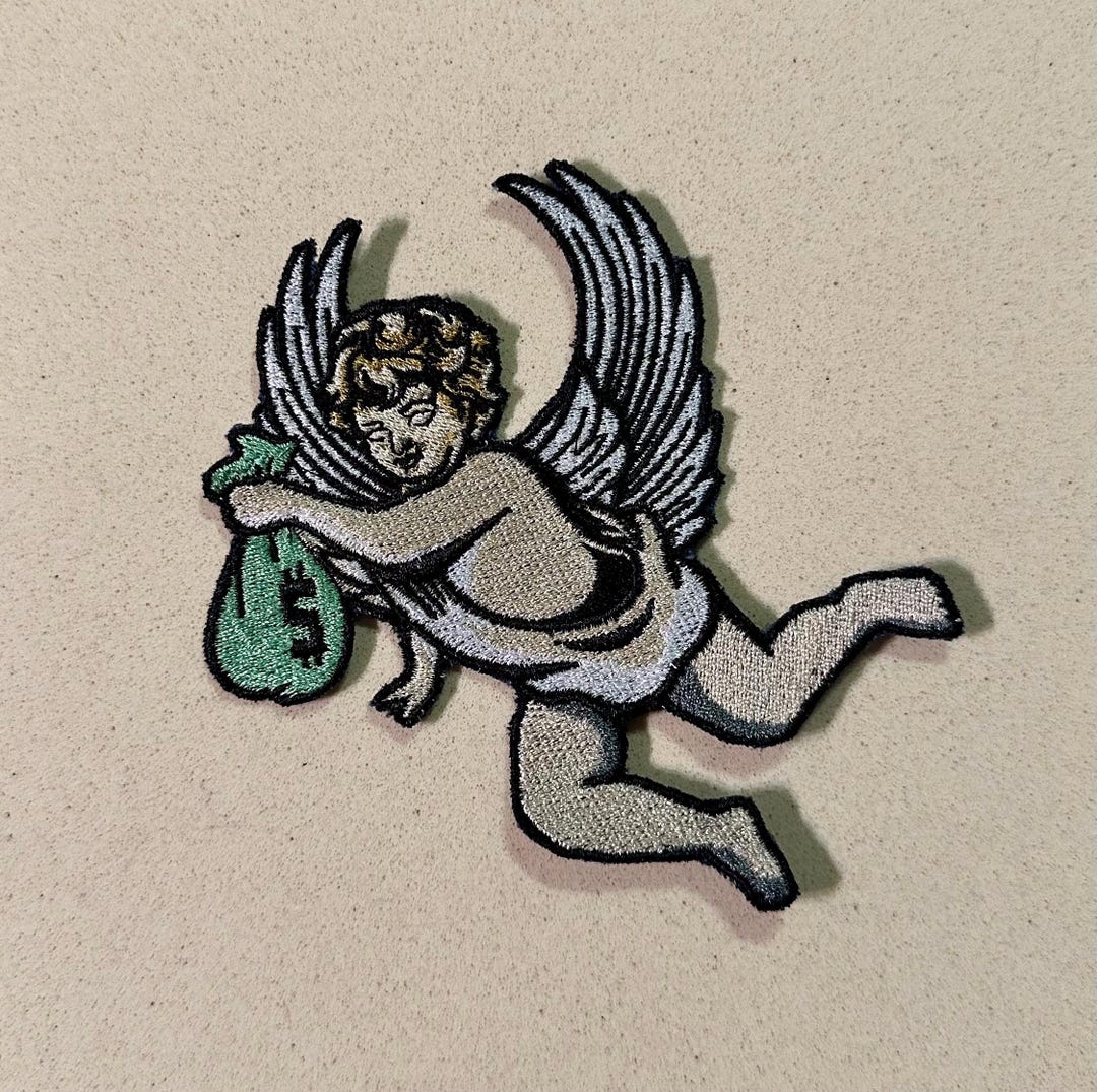 Patch for Ironing Flying Angel Holding Money Bag | Fun Patches, Flying ...