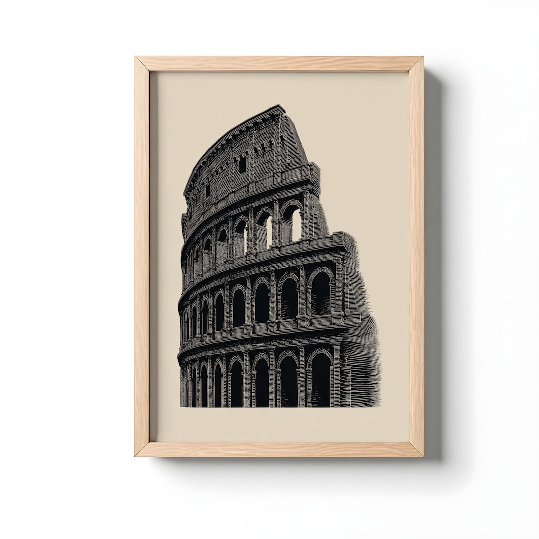 Colosseum Architectural Art Print, Roman Landmark Line Art, Classic ...