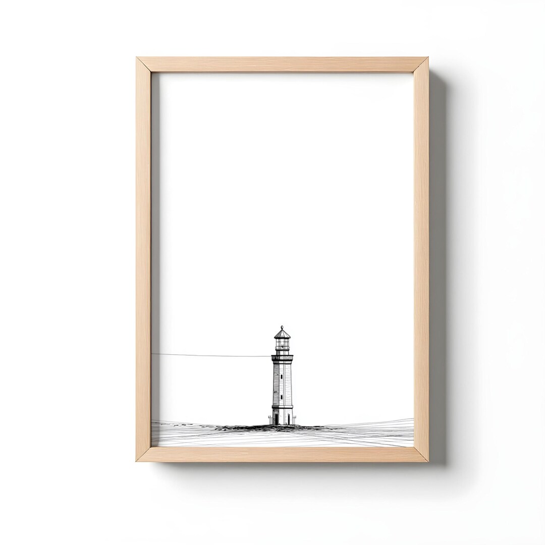 Minimal Lighthouse Line Art Print, Coastal Architectural Illustration ...