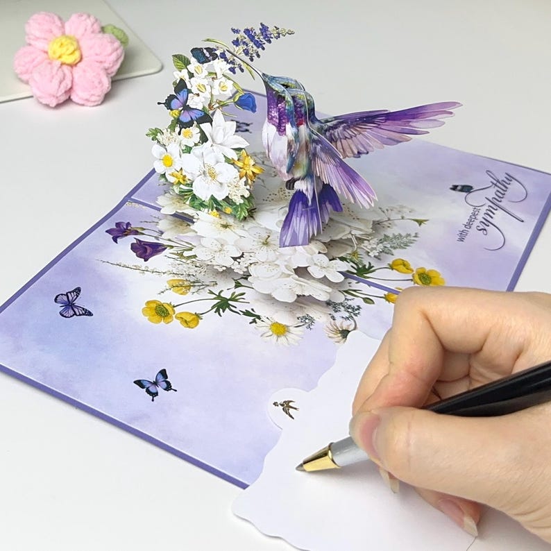 Handmade 3D Hummingbird Sympathy Card, Floral Pop up Condolence Card ...