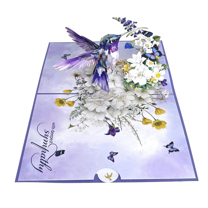 Handmade 3D Hummingbird Sympathy Card, Floral Pop up Condolence Card ...