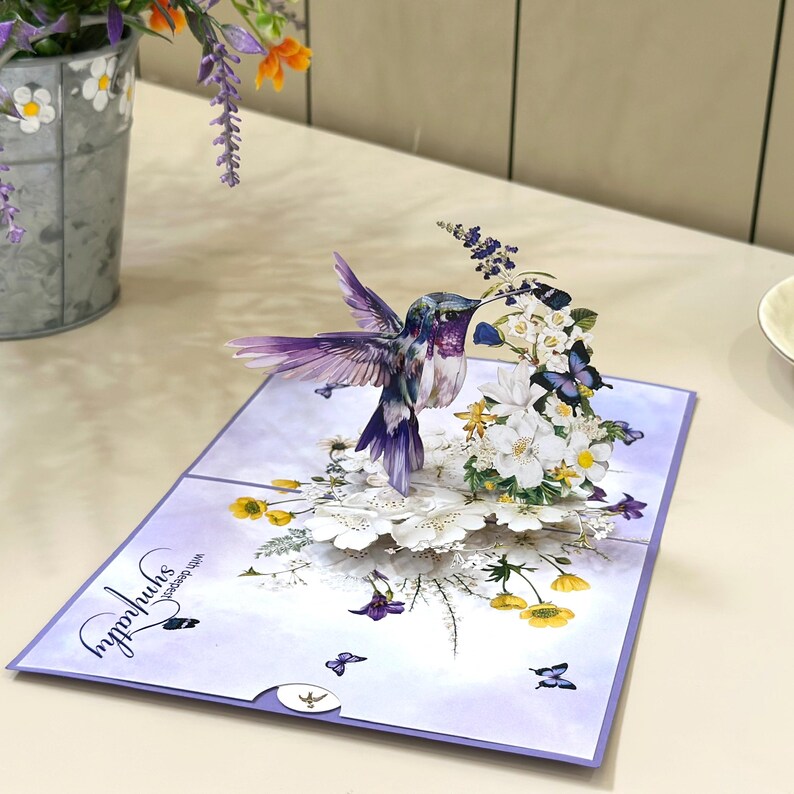 Handmade 3D Hummingbird Sympathy Card, Floral Pop up Condolence Card ...