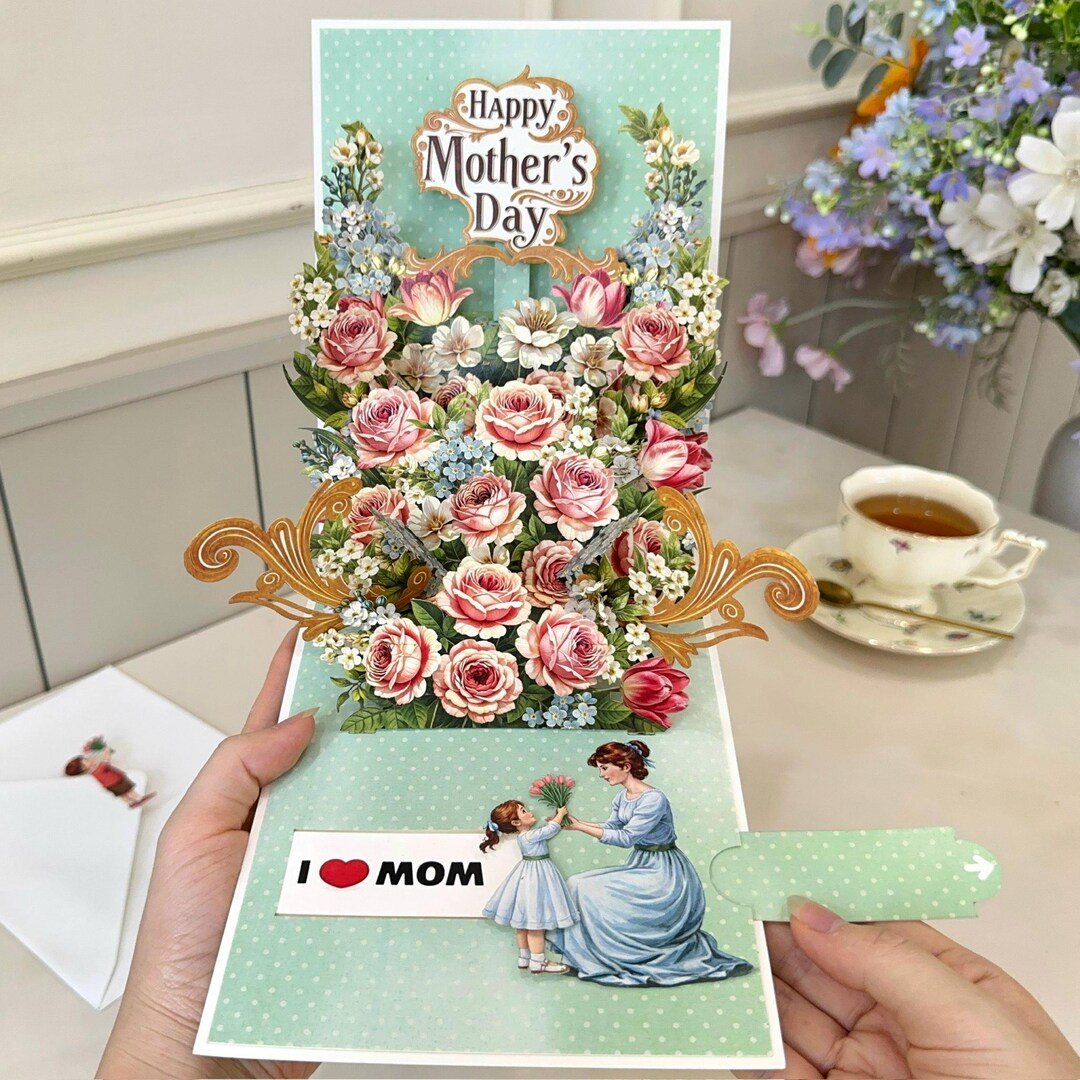 Premium Happy Mother’s Day Pop up Card, 3D Flower Card With Pull Tab “I ...