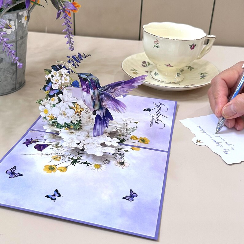 Handmade 3D Hummingbird Sympathy Card, Floral Pop up Condolence Card ...