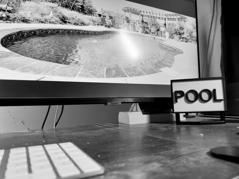 Retro Pool Desk Sign | Minimal Black & White Desk Decor | Movie ...