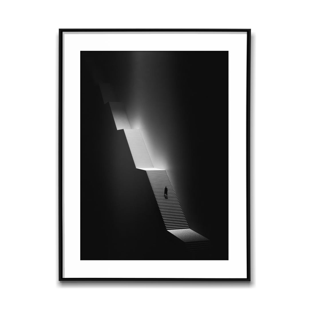 A Man Climbing Infinite Stairs Demonstrating Life; Black & White Wall ...