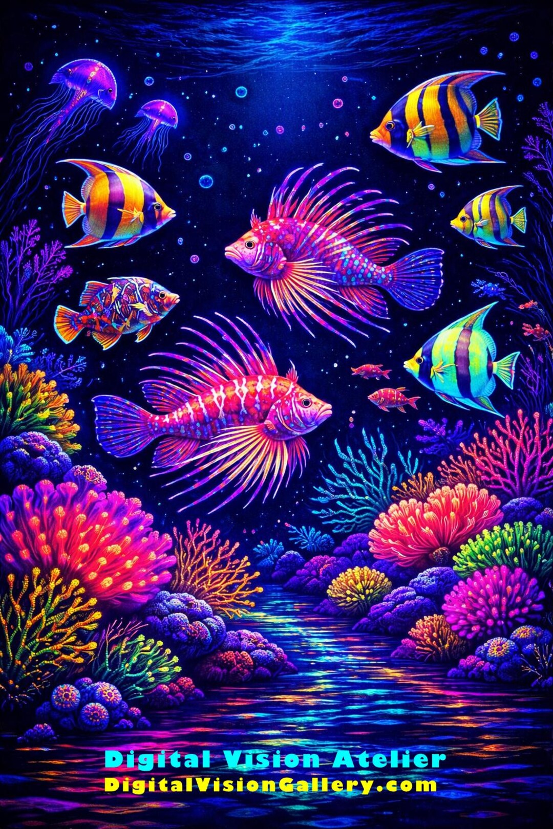 Bioluminescent Tropical Fish Wall Art – Glow-inspired Ocean Digital ...