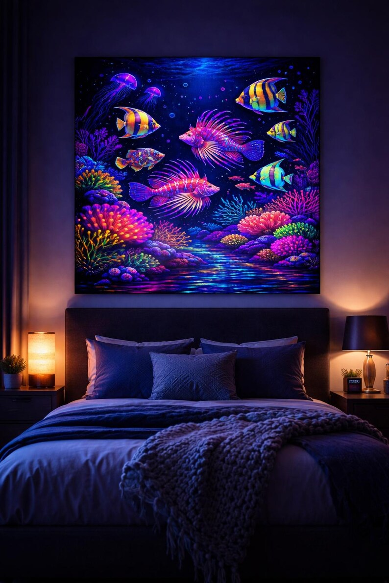 Bioluminescent Tropical Fish Wall Art – Glow-inspired Ocean Digital ...