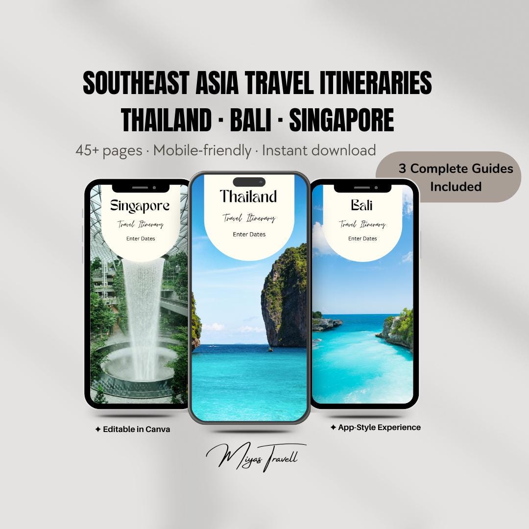 Southeast Asia Travel Itinerary Bundle Thailand Bali Singapore Digital ...