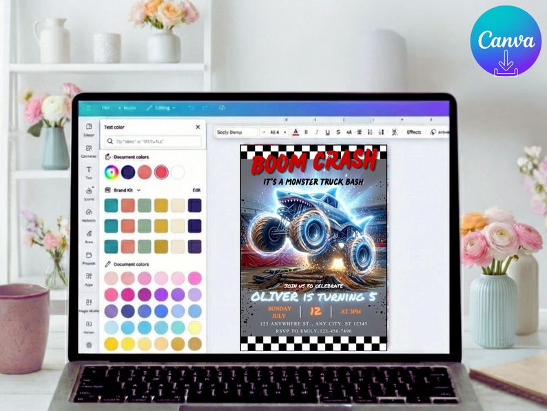 BOOM CRASH Monster Truck Invitation, Truck Birthday Party Invite, Boy ...