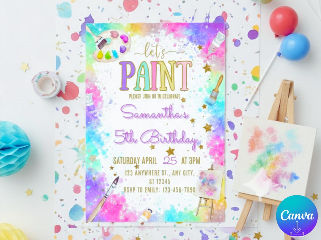 Editable Let’s Paint and Celebrate Invitation, Art Party Birthday, Art ...
