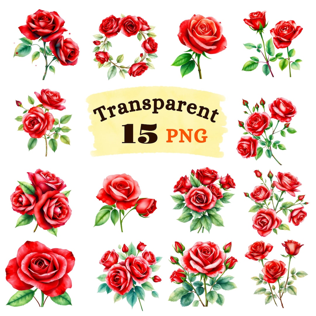Red Roses Watercolor Clipart, Floral PNG Bundle (digital Download) - Etsy