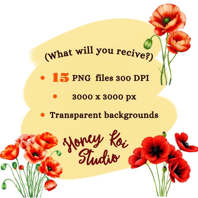 15 Red Poppy Clip-art, Poppies Clipart, Poppy Printable, Watercolor ...