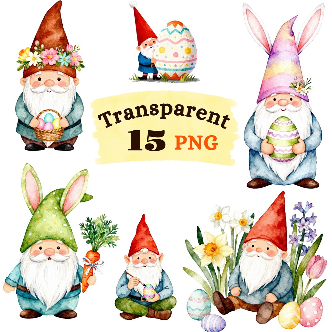Watercolor Easter Gnomes Clipart, Spring Flower PNG (digital Download ...