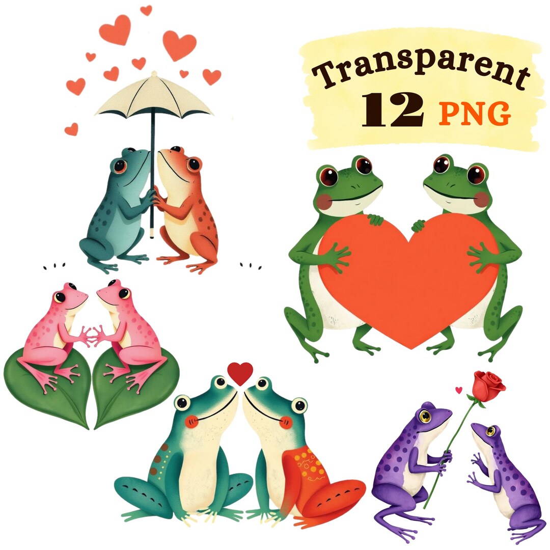 Valentine Frog Clipart, Frog Couple PNG (digital Download, Commercial ...