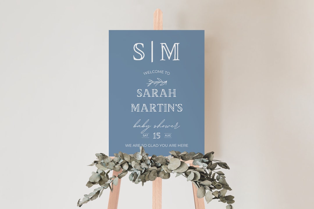 Dusty Blue Baby Shower Welcome Sign Baby Boy Clean Modern Shower ...