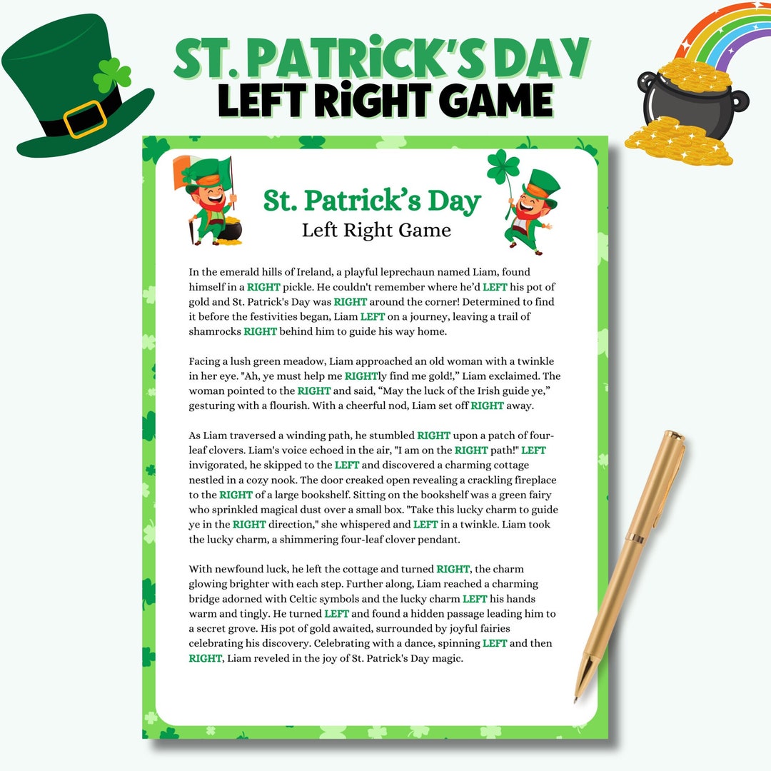 St. Patrick's Day Left Right Game, Kid's Right Left Gift Activity, Pass ...