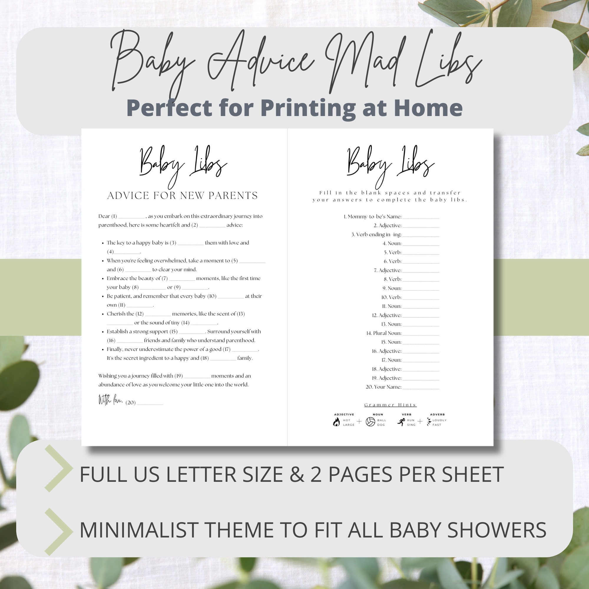 Baby Shower Game Printable Mad Libs Minimalist Baby Shower Activity Mad ...