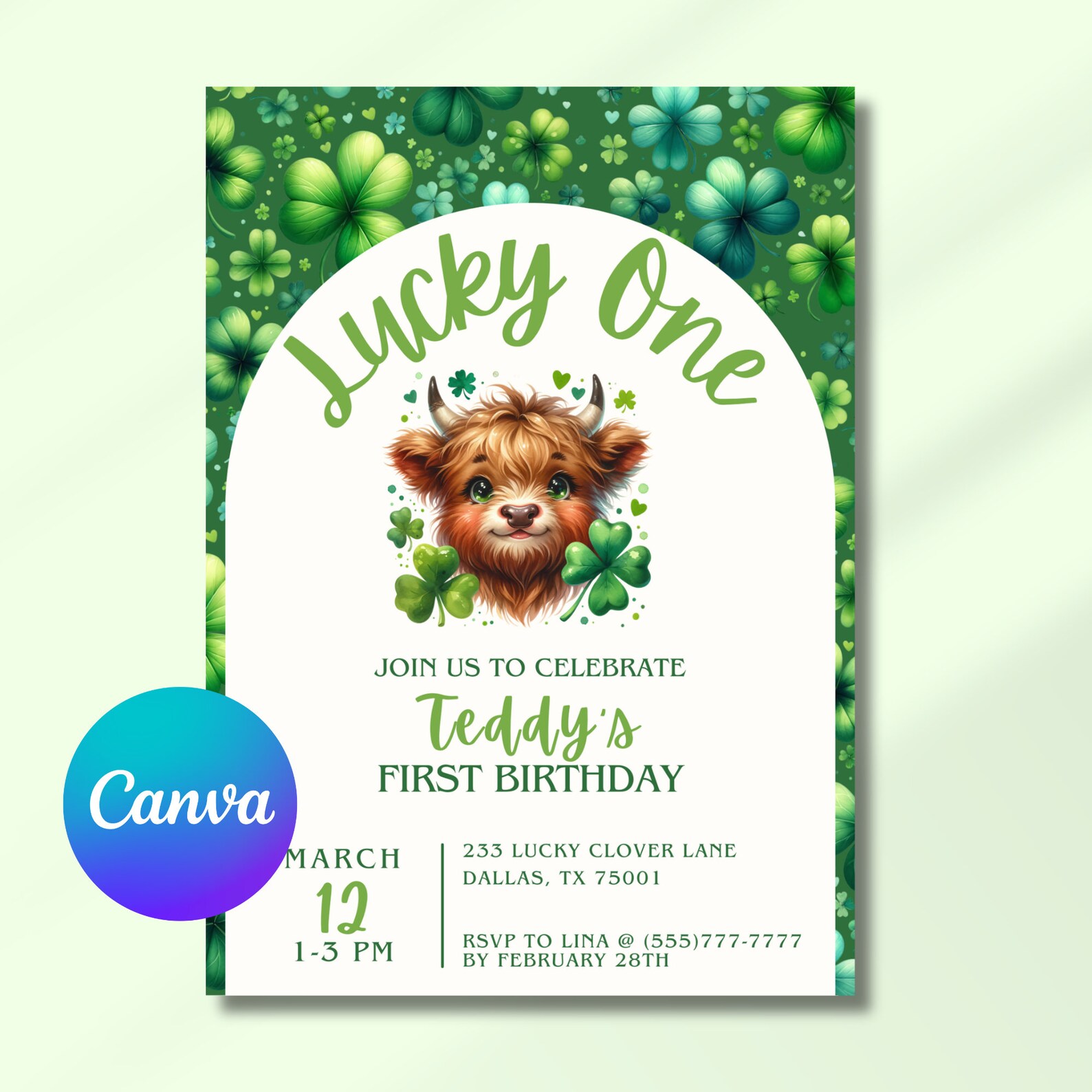 Lucky One 1st Birthday Invite Template St Patrick's Day Party ...