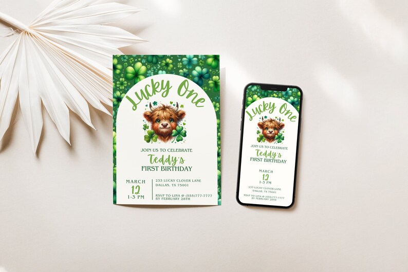 Lucky One 1st Birthday Invite Template St Patrick's Day Party ...