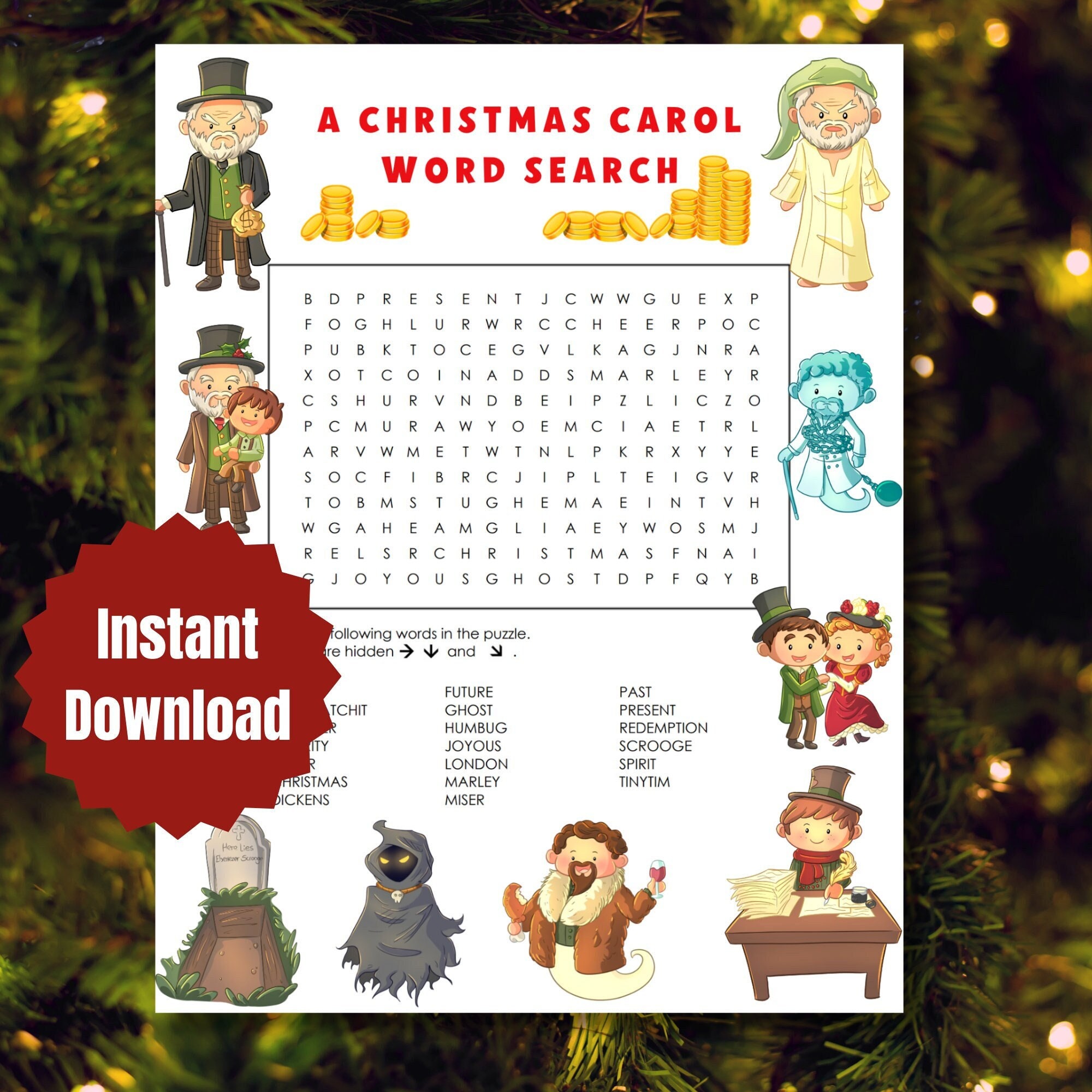 Christmas Word Search, A Christmas Carol Scrooge, Puzzle Activity, Word ...