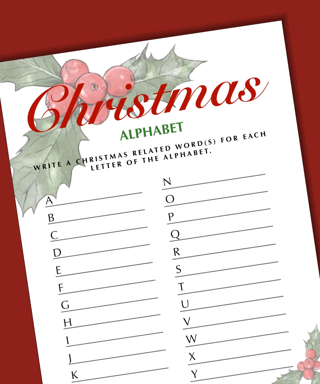 Christmas Alphabet Game • Holiday Party Activity (digital Download ...