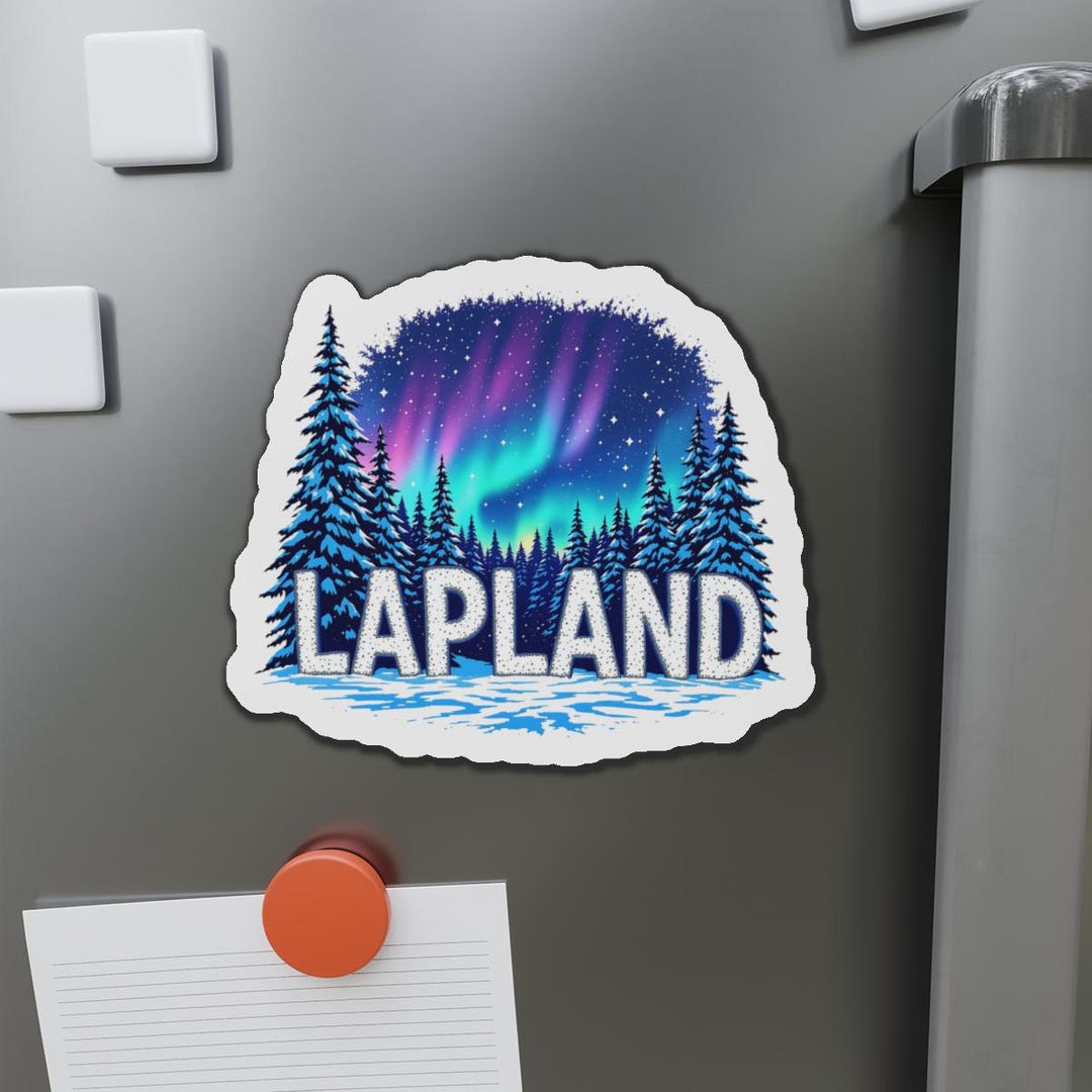 Lapland Northern Lights Die-cut Magnet | Aurora Borealis Snowy Forest ...