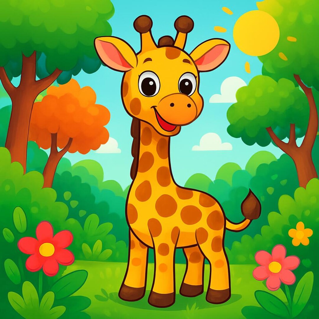 Giraffe Wall Art Coloring Page PDF - High-contrast Printable, Kids ...