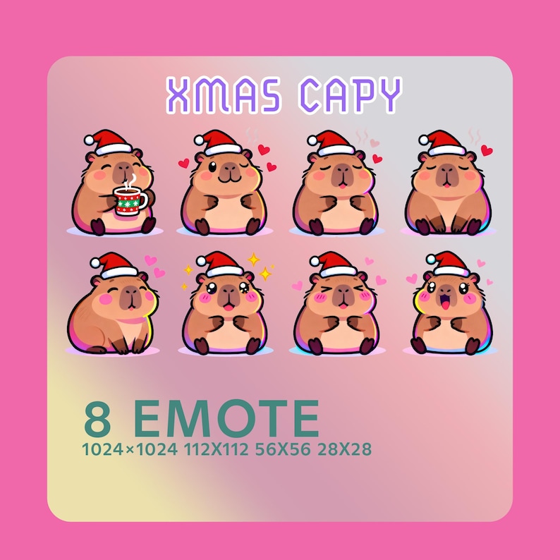 Kawaii Christmas Capybara Emotes | Twitch, Discord (8-pack) (digital ...