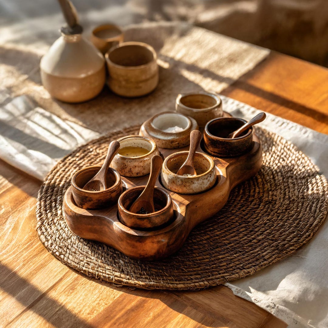 Wood Spice Organizer Set Solid Wood Seasoning Tray Handmade Condiment ...